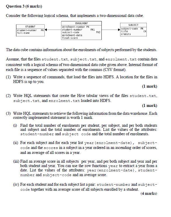 Solved Question 3 (6 marks) Consider the following logical | Chegg.com