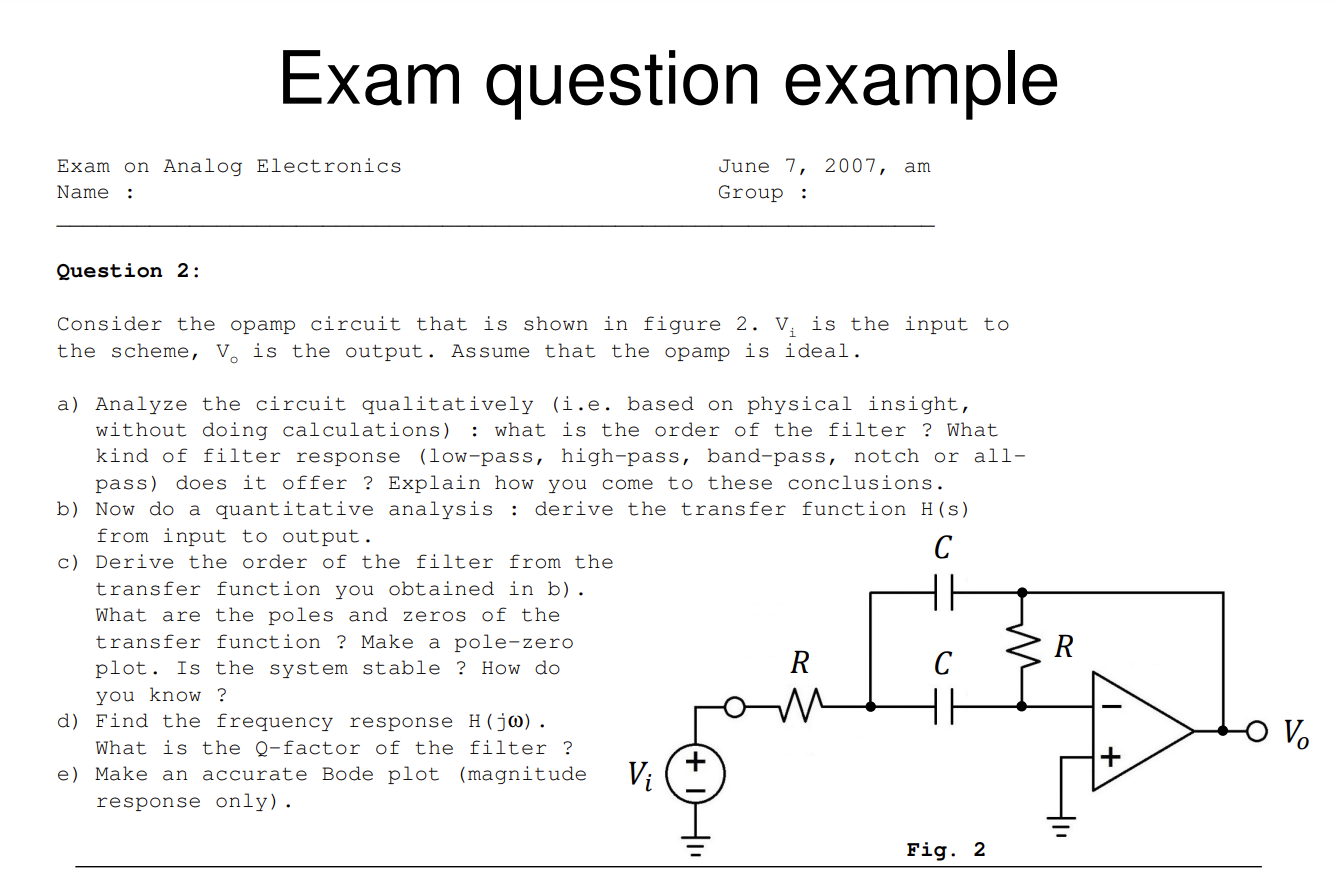 Solved Exam question example Exam on Analog Electronics Name | Chegg.com