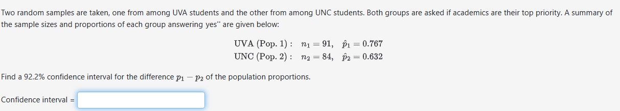 Solved Two random samples are taken, one from among UVA | Chegg.com