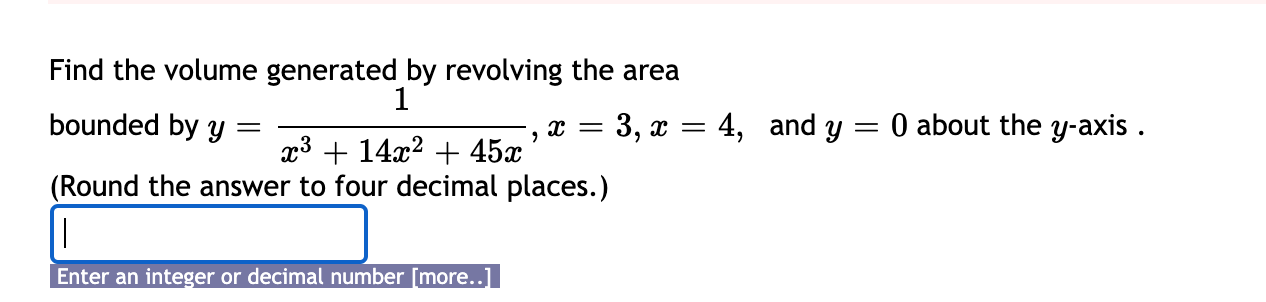 Solved Find the volume generated by revolving the area 1 | Chegg.com