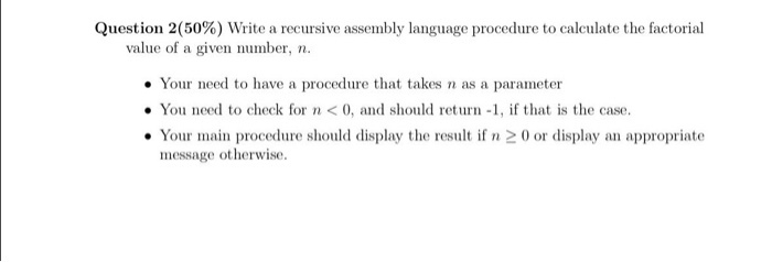 Solved Question 250 Write A Recursive Assembly Language 7569