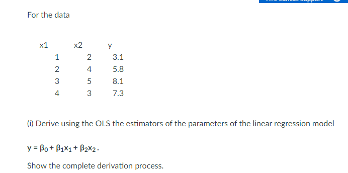 Solved For the data (i) Derive using the OLS the estimators | Chegg.com