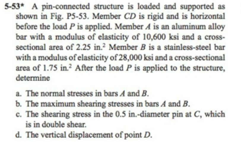 Solved 5-53* A pin-connected structure is loaded and | Chegg.com