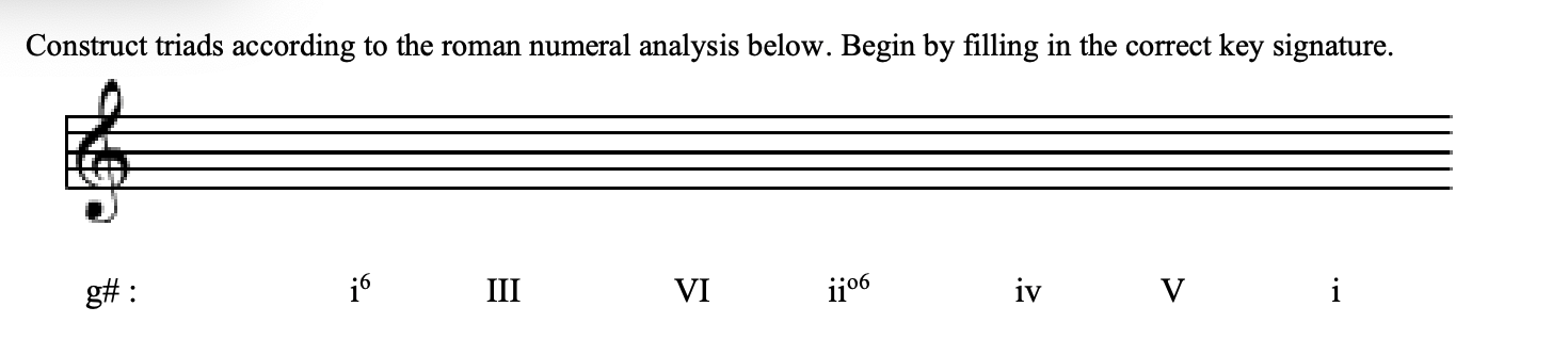 Solved Construct triads according to the roman numeral | Chegg.com
