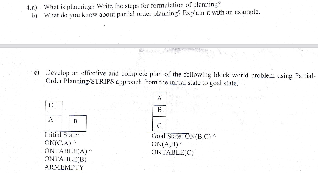 Solved 4.a) What is planning? Write the steps for | Chegg.com