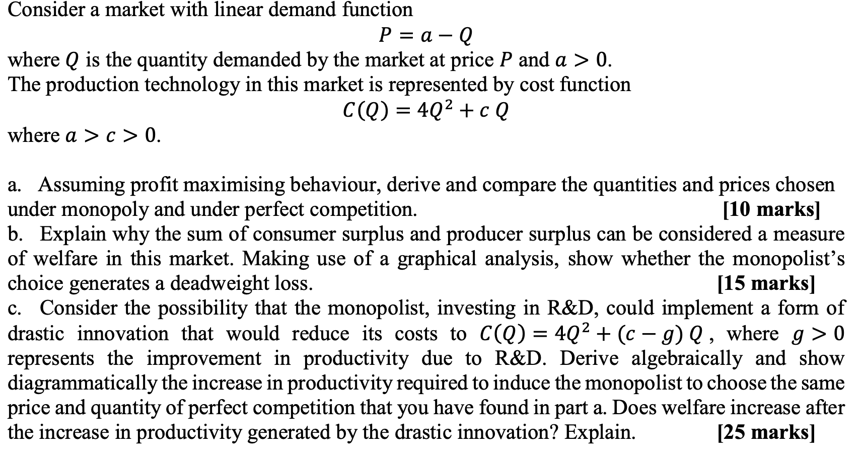 Solved Consider a market with linear demand | Chegg.com