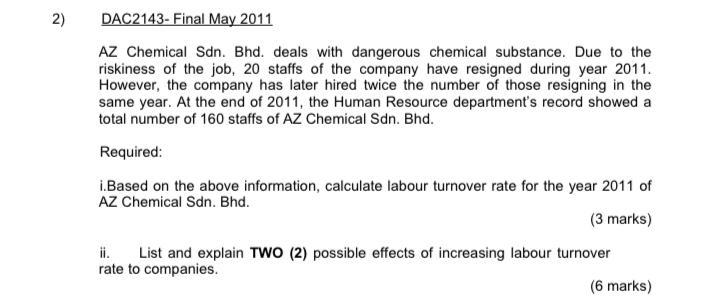 Solved DAC2143-Final May 2011 AZ Chemical Sdn. Bhd. deals | Chegg.com