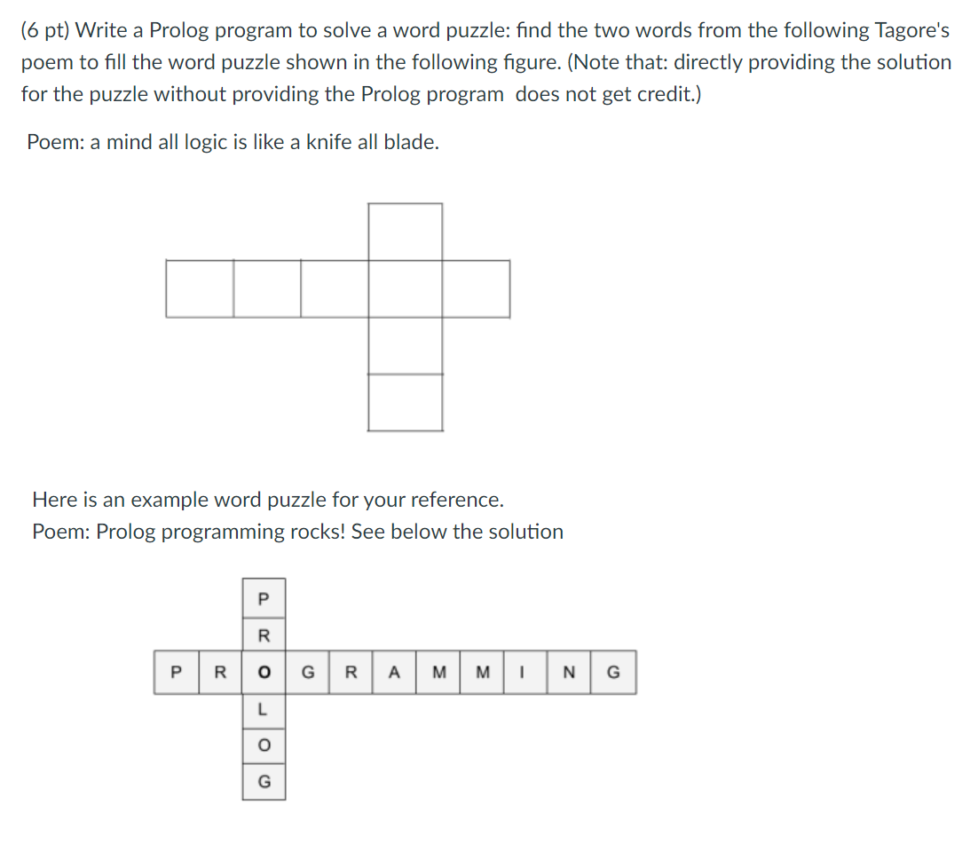 Solved 6 Pt Write A Prolog Program To Solve A Word Puzzle 