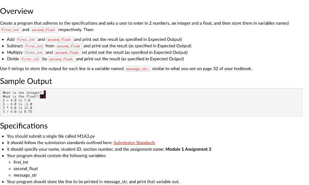 Solved Create a program that adheres to the specifications | Chegg.com