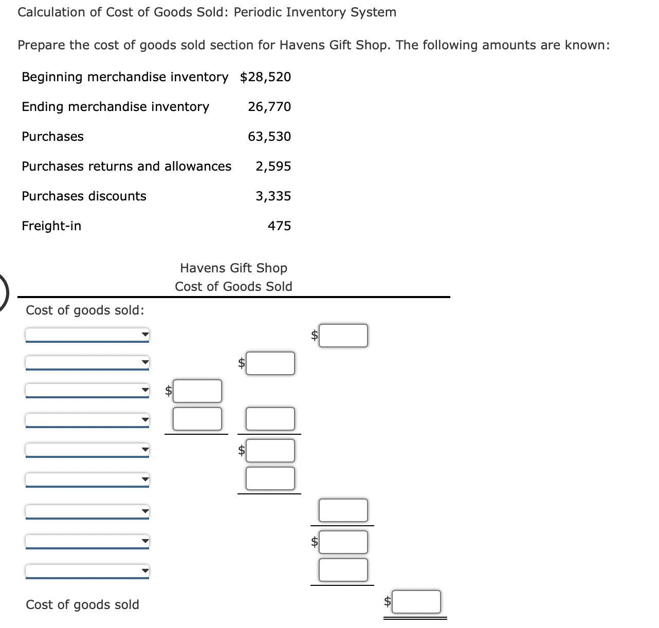 Solved Calculation of Cost of Goods Sold: Periodic Inventory | Chegg.com