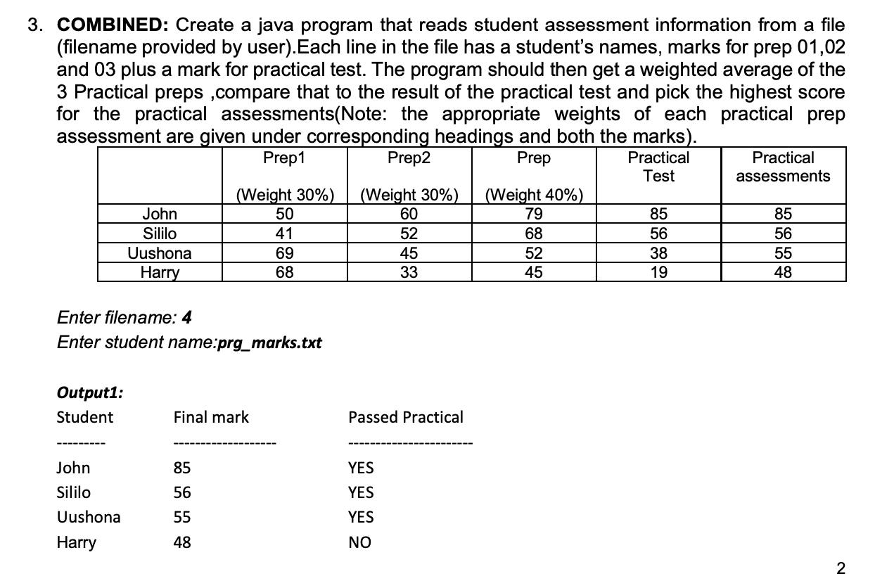Solved 3. COMBINED: Create a java program that reads student | Chegg.com