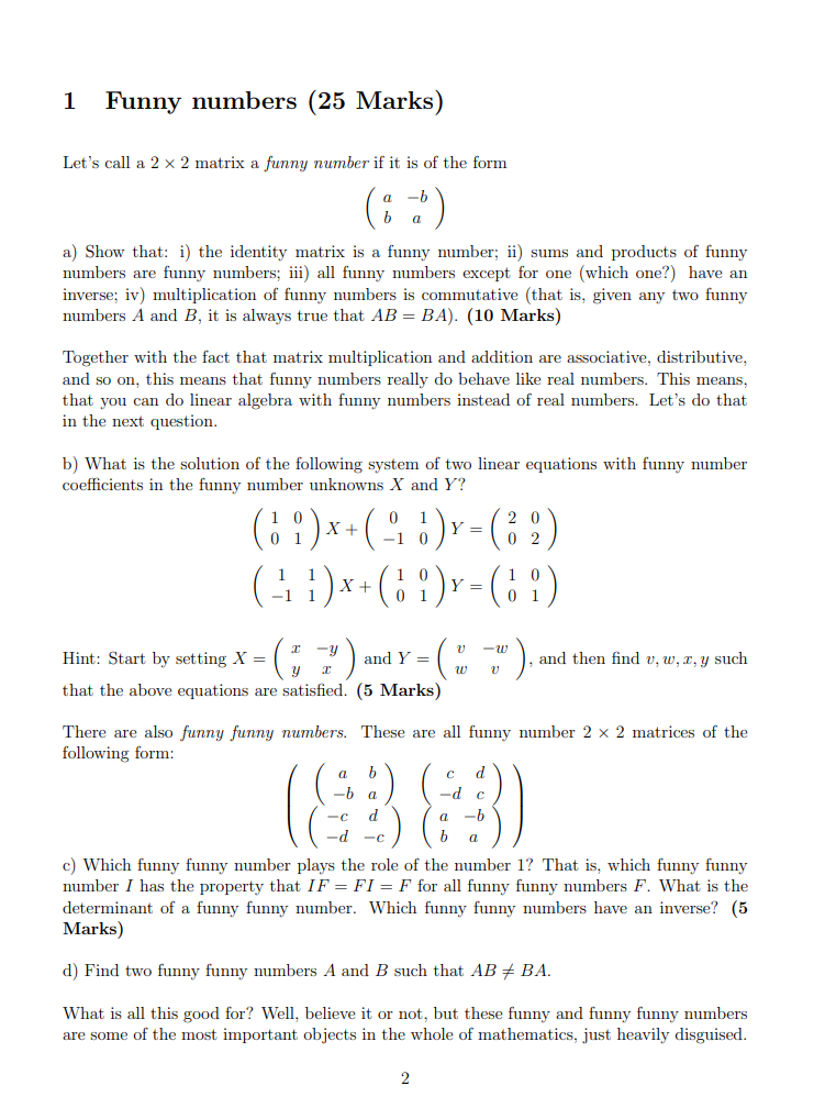 Solved 1 Funny numbers (25 Marks) Let's call a 2 x 2 matrix | Chegg.com
