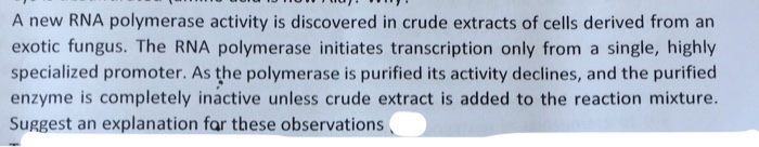 Solved A new RNA polymerase activity is discovered in crude | Chegg.com