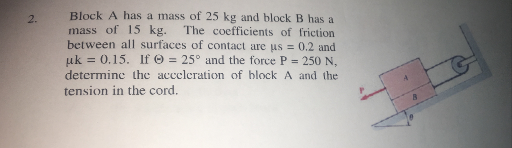 Solved 2 Block A has a mass of 25 kg and block B has a mass | Chegg.com