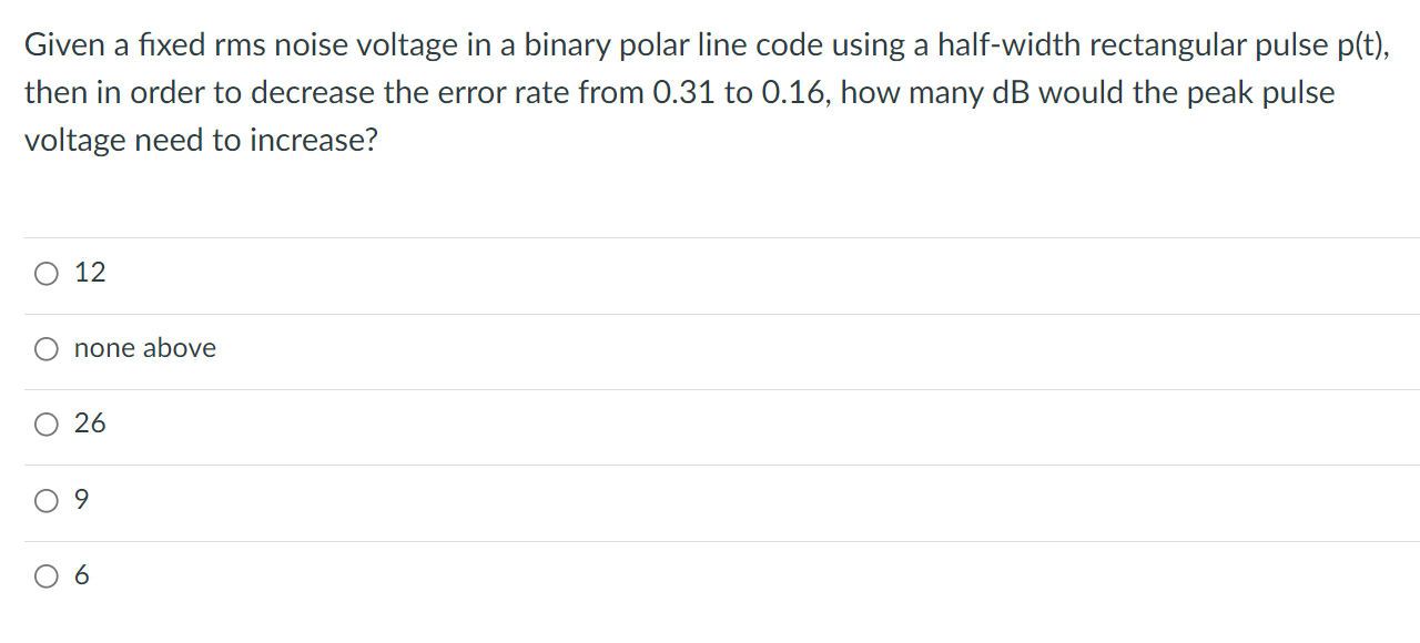 Solved a Given a fixed rms noise voltage in a binary polar | Chegg.com