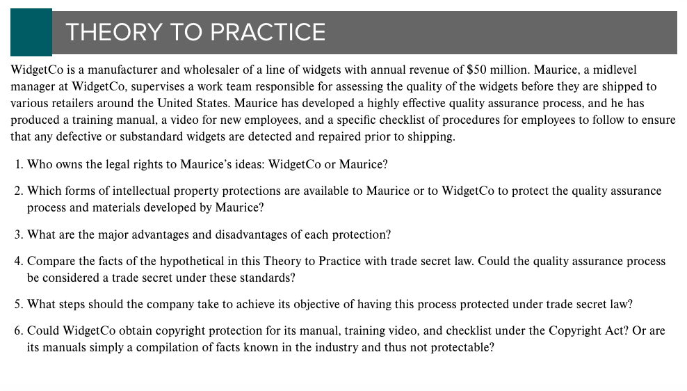 THEORY TO PRACTICE WidgetCo is a manufacturer and | Chegg.com