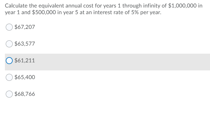 Solved Calculate the equivalent annual cost for years 1 | Chegg.com