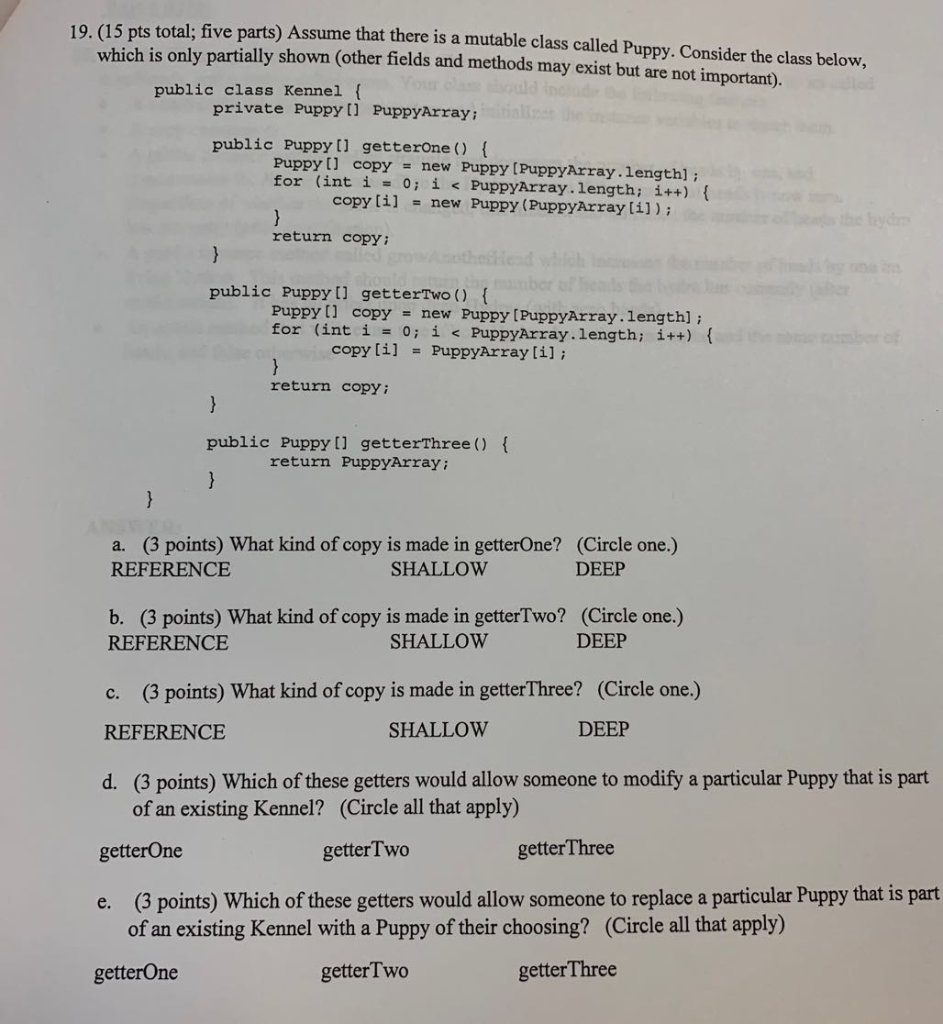 Solved Assume that there is a mutable class called Puppy. | Chegg.com