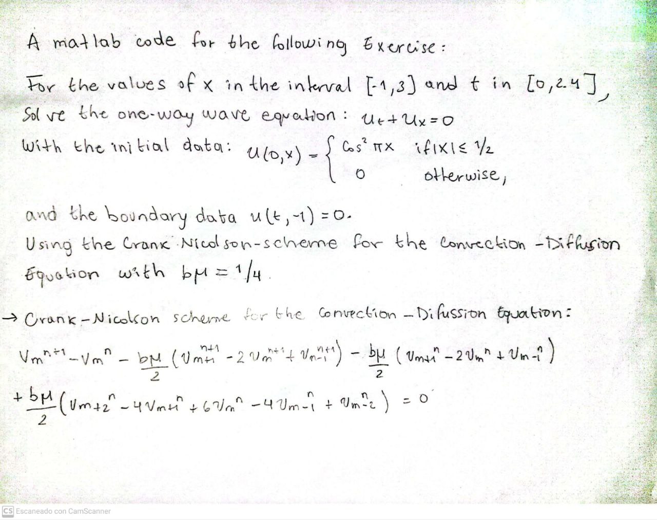 Solved A matlab code for the following Exercise: For the | Chegg.com