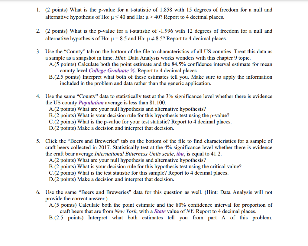 Solved Using the information from this excel sheet: | Chegg.com