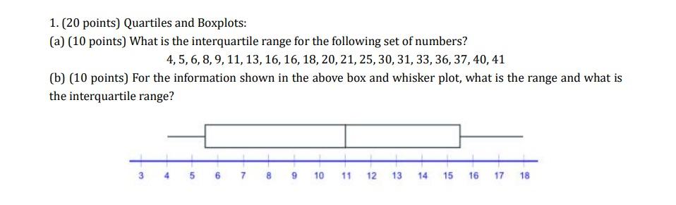 Solved 1. (20 points) Quartiles and Boxplots: (a) (10 | Chegg.com