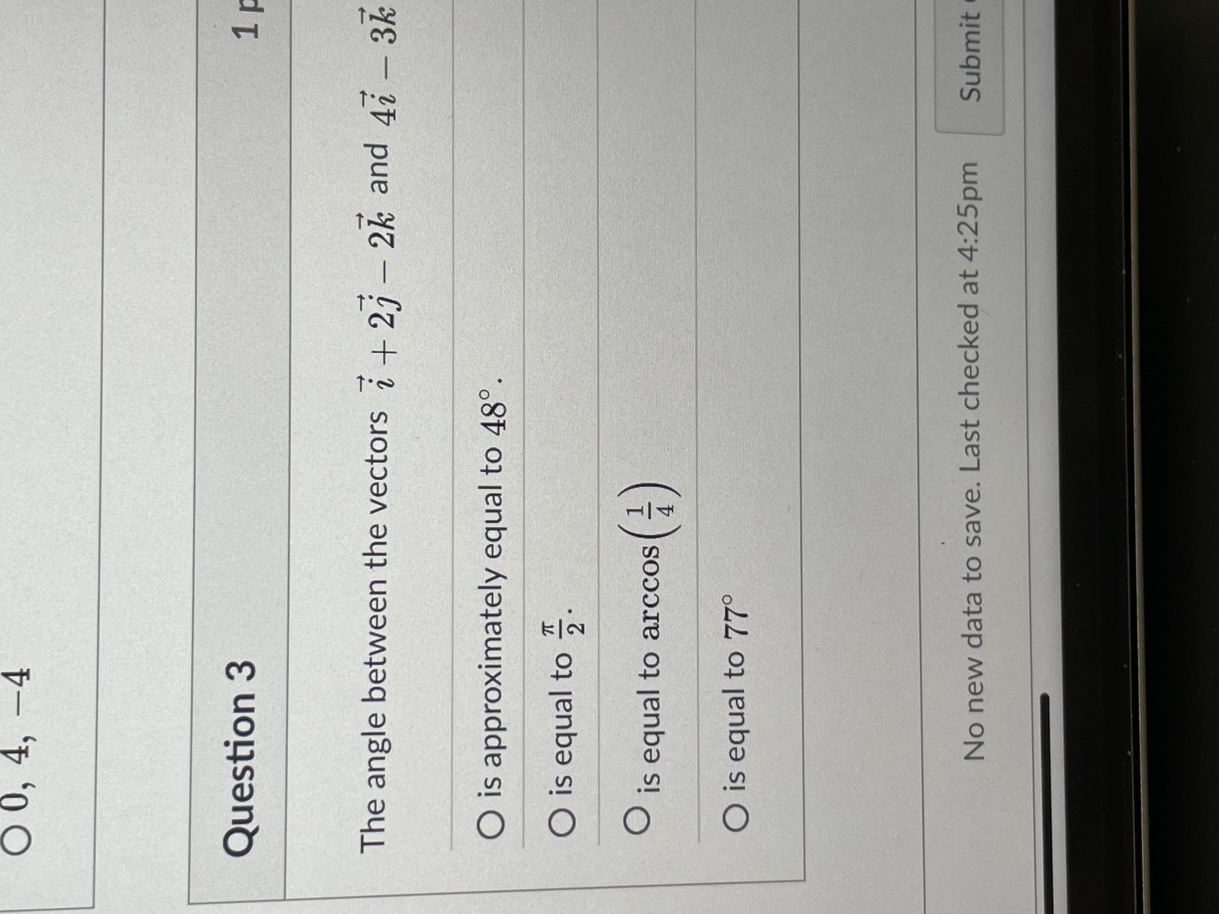 Question 3The angle between the vectors | Chegg.com
