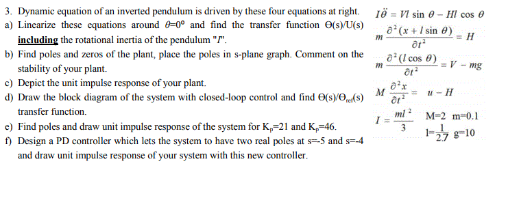 3. Dynamic equation of an inverted pendulum is driven | Chegg.com