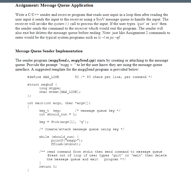 Assignment: Message Queue Application Write a C/C++ | Chegg.com