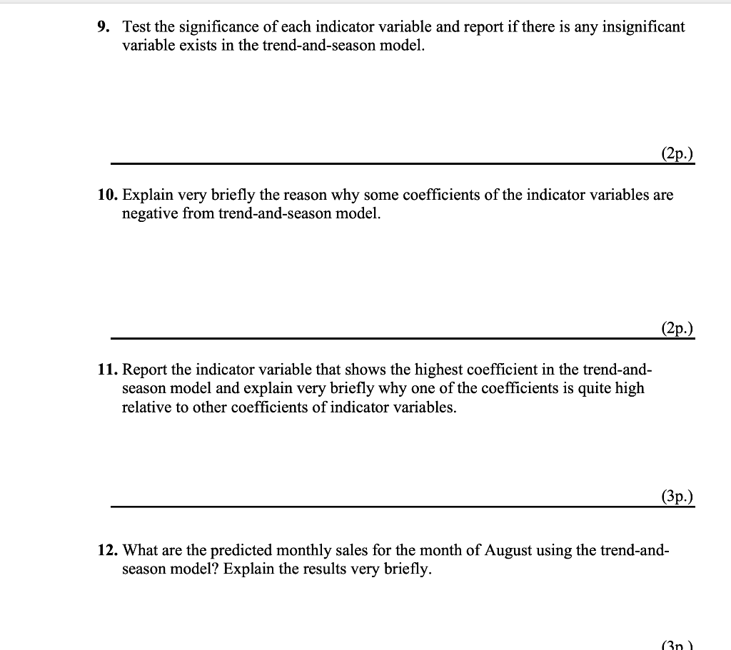 Solved 9. Test the significance of each indicator variable | Chegg.com