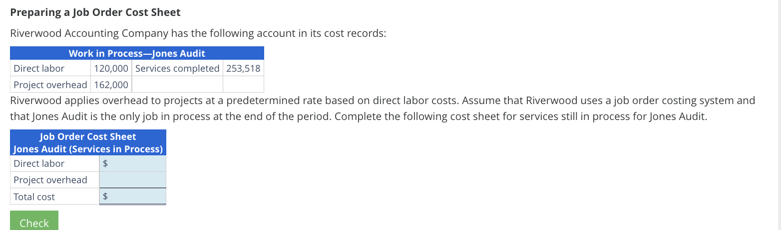Solved Preparing a Job Order Cost SheetRiverwood Accounting | Chegg.com