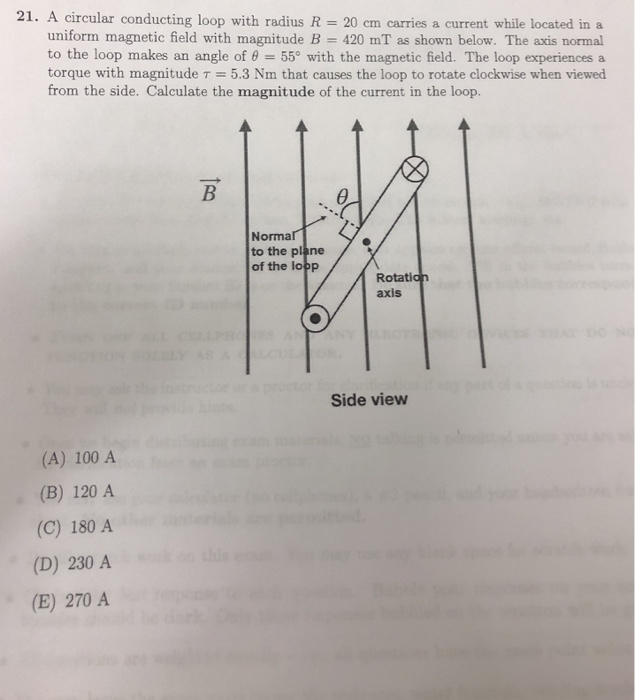 Solved 21. A circular conducting loop with radius R 20 cm | Chegg.com