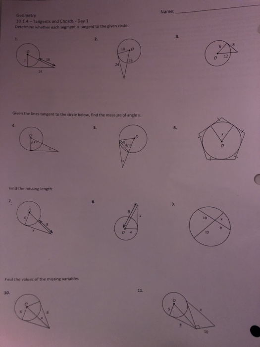 Solved y Name: Geometry 10 1 4-Tangents and Chords . Day 1 | Chegg.com