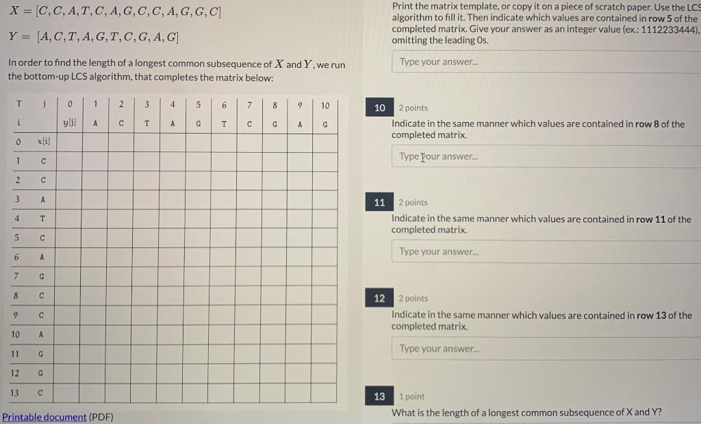 Solved X = (C,C, A, T, C, A,G,C,C,A,G,G,C] Print the matrix | Chegg.com