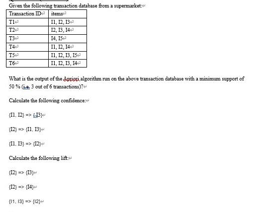 Solved Given the following transaction database from a | Chegg.com
