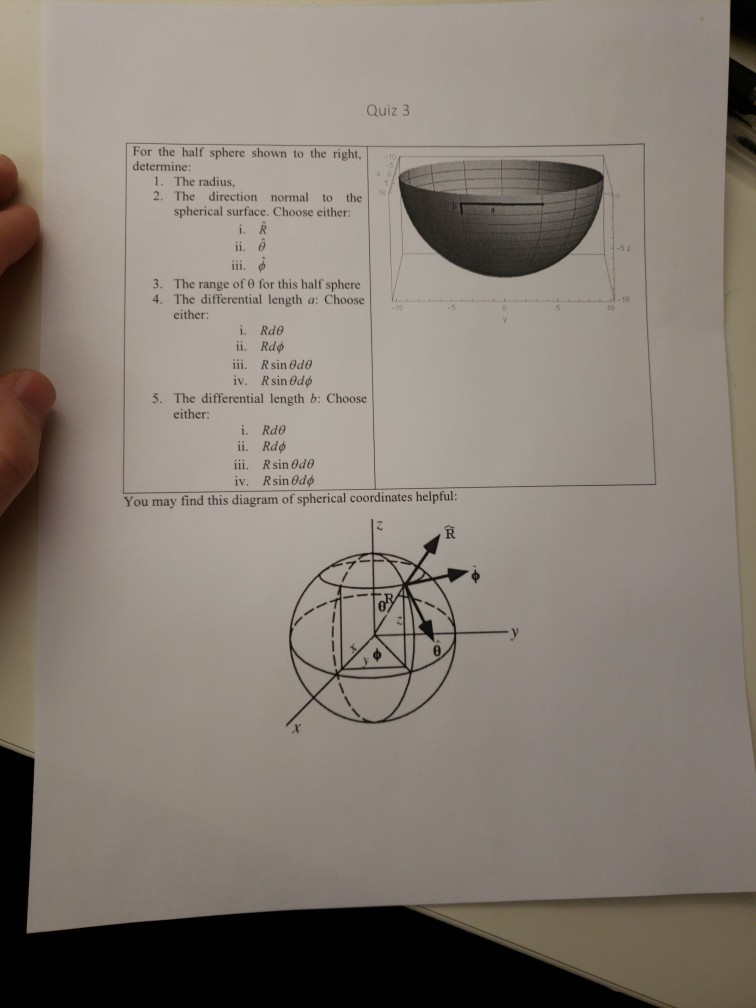 Solved Quiz 3 For the half sphere shown to the right | Chegg.com