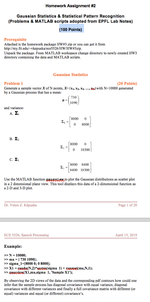 Homework Assignment #2 Gaussian Statistics & | Chegg.com