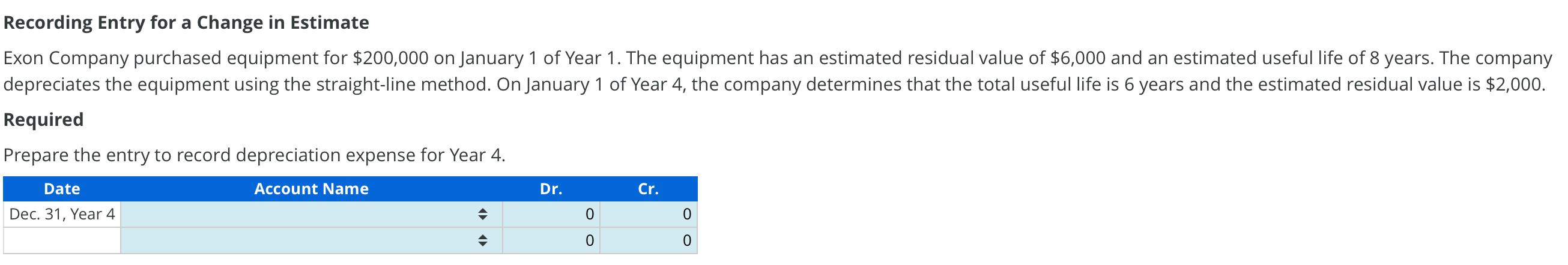 Solved Recording Entry for a Change in Estimate Exon Company | Chegg.com