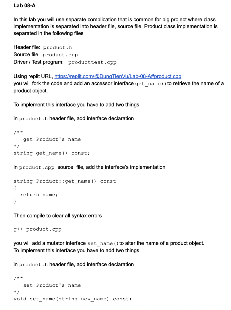 Solved Lab 08-A In this lab you will use separate | Chegg.com