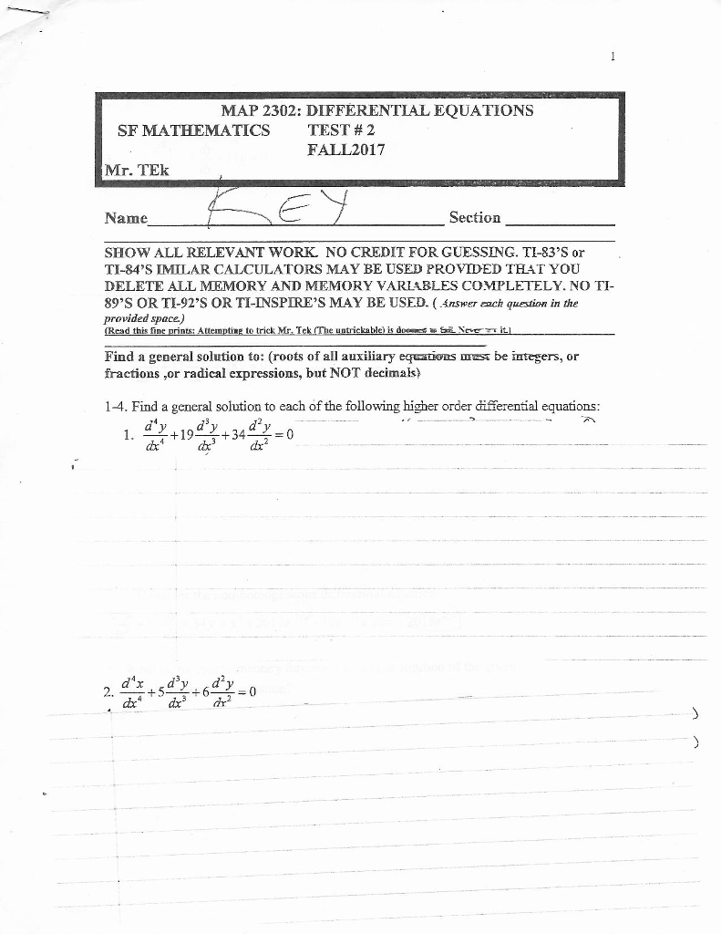 Solved MAP 2302: DIFFERENTIAL EQUATIONS SF MATHEMATICS TEST | Chegg.com