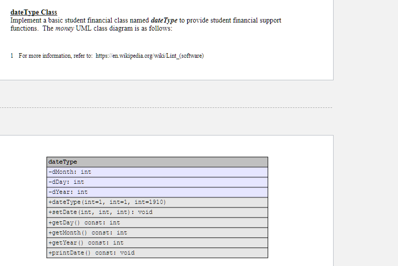 Solved dateType Class - Implement a small class, dateType | Chegg.com