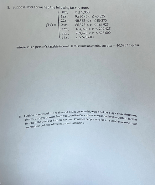 Solved 5. Suppose instead we had the following tax | Chegg.com