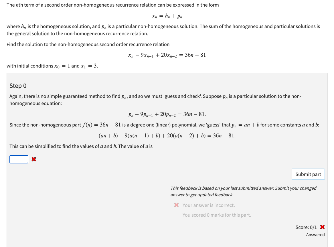 Solved The nth term of a second order non-homogeneous | Chegg.com