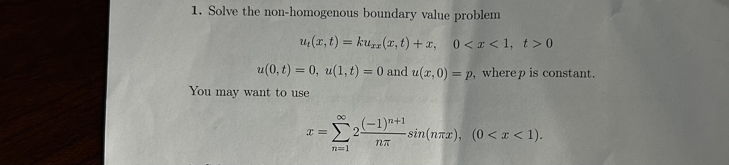 1 Solve The Non Homogenous Boundary Value Problem