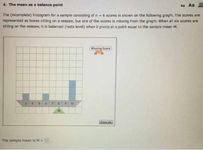 Solved Aa Alan L 4. The mean as a balance point The | Chegg.com