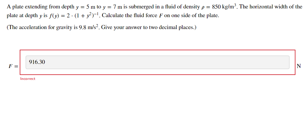 Solved A plate extending from depth y=5 m to y=7 m is | Chegg.com