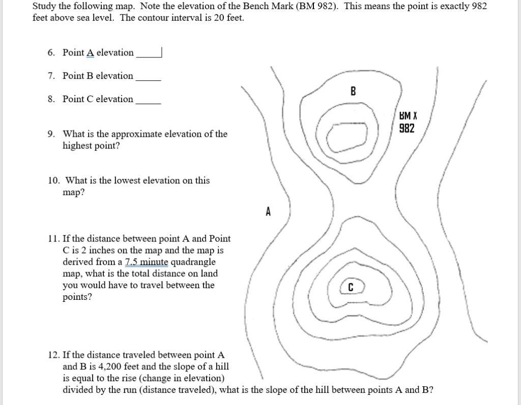 Solved Study the following map. Note the elevation of the | Chegg.com