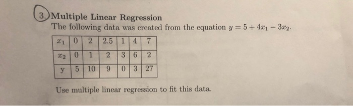 Solved 3. Multiple Linear Regression The following data was | Chegg.com