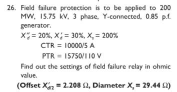 Solved 26. Field failure protection is to be applied to 200 | Chegg.com