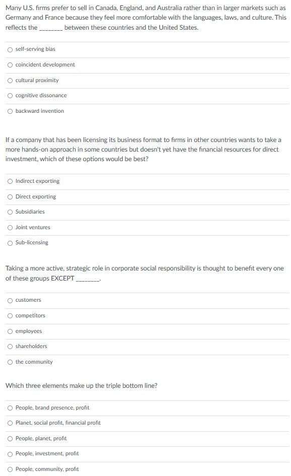 Solved Many U.S. firms prefer to sell in Canada, England, | Chegg.com