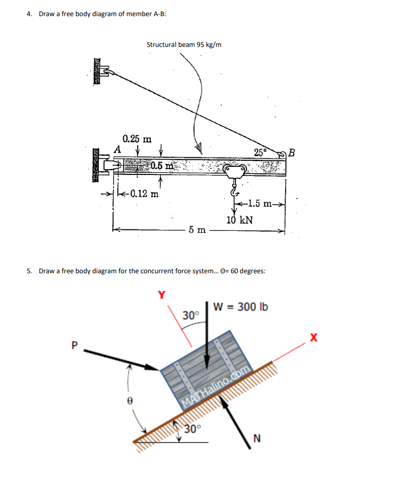 Solved 4. Draw a free body diagram of member A-B: 5. Draw a | Chegg.com Solved 4. Draw a free body diagram of member A-B: 5. Draw a | Chegg.com